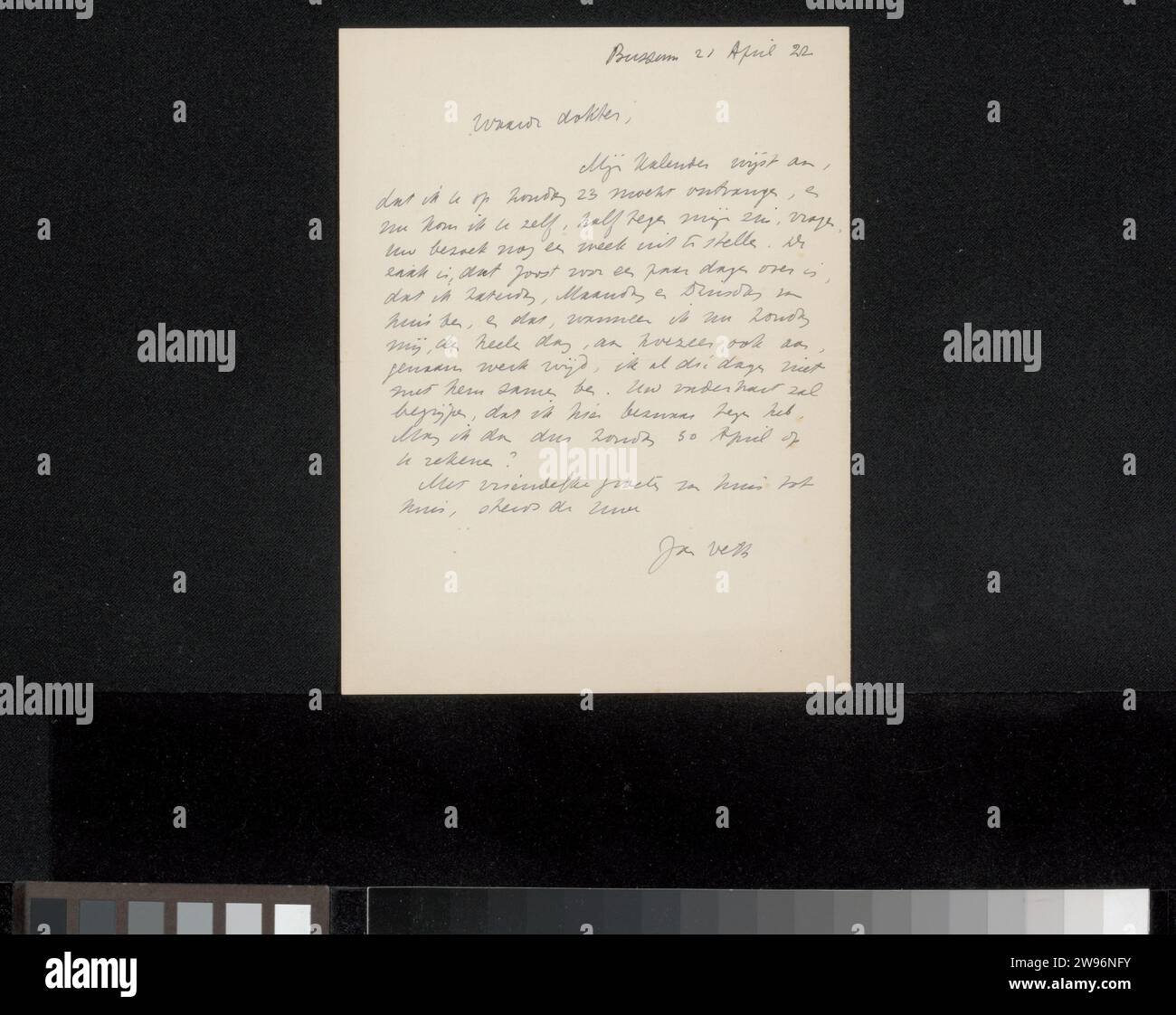 Letter to C.C. Delprat, Jan Veth, 1922 letter Bussum paper. ink writing ...