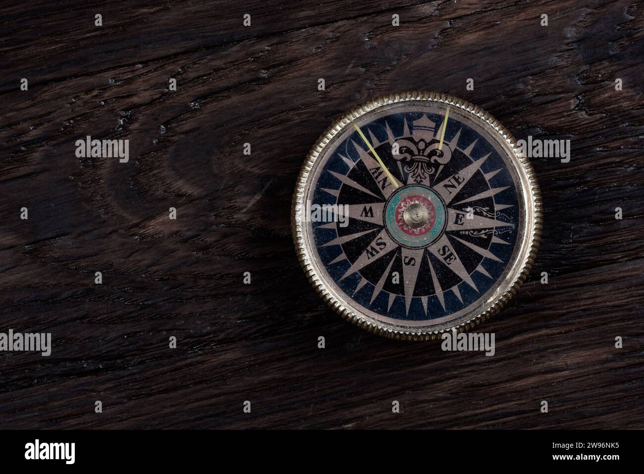 Vintage retro compass on wooden deck background Stock Photo - Alamy