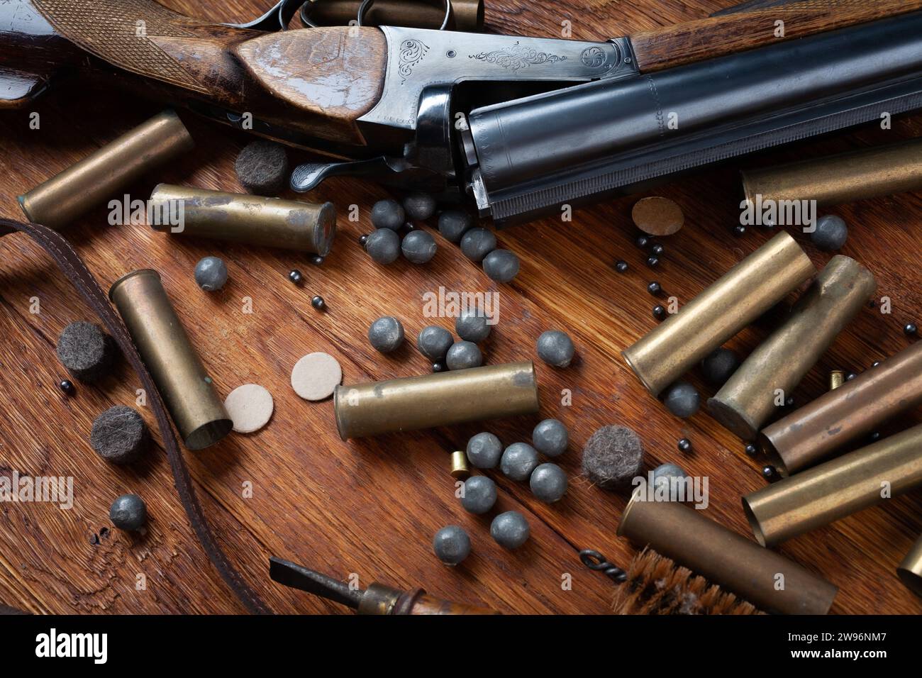 Antique 16 gauge break action smooth bored shotgun with brass cases and ...