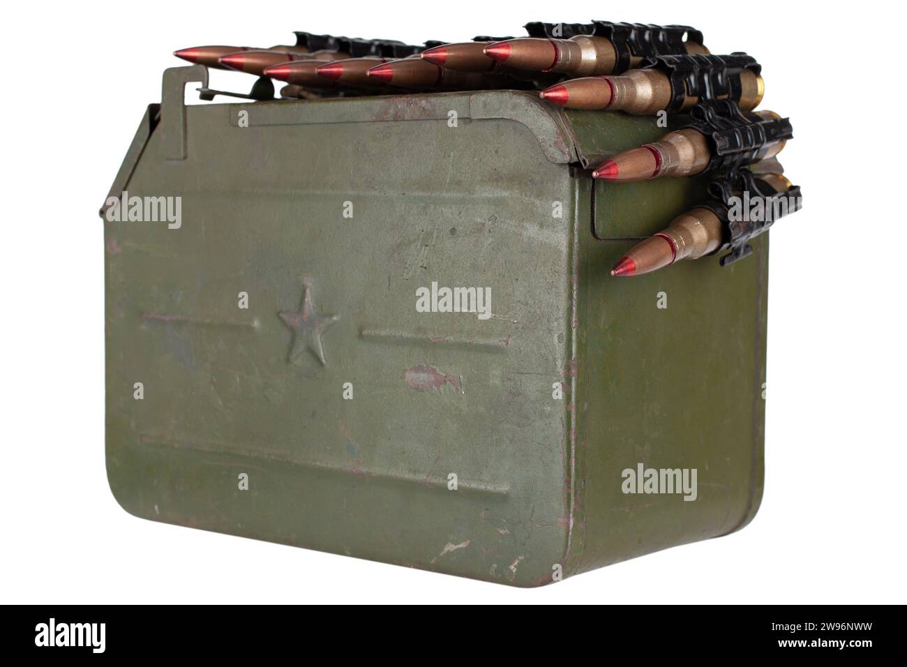 Ammo box with ammunition belt and 12.7mm cartridges for heavy machine ...