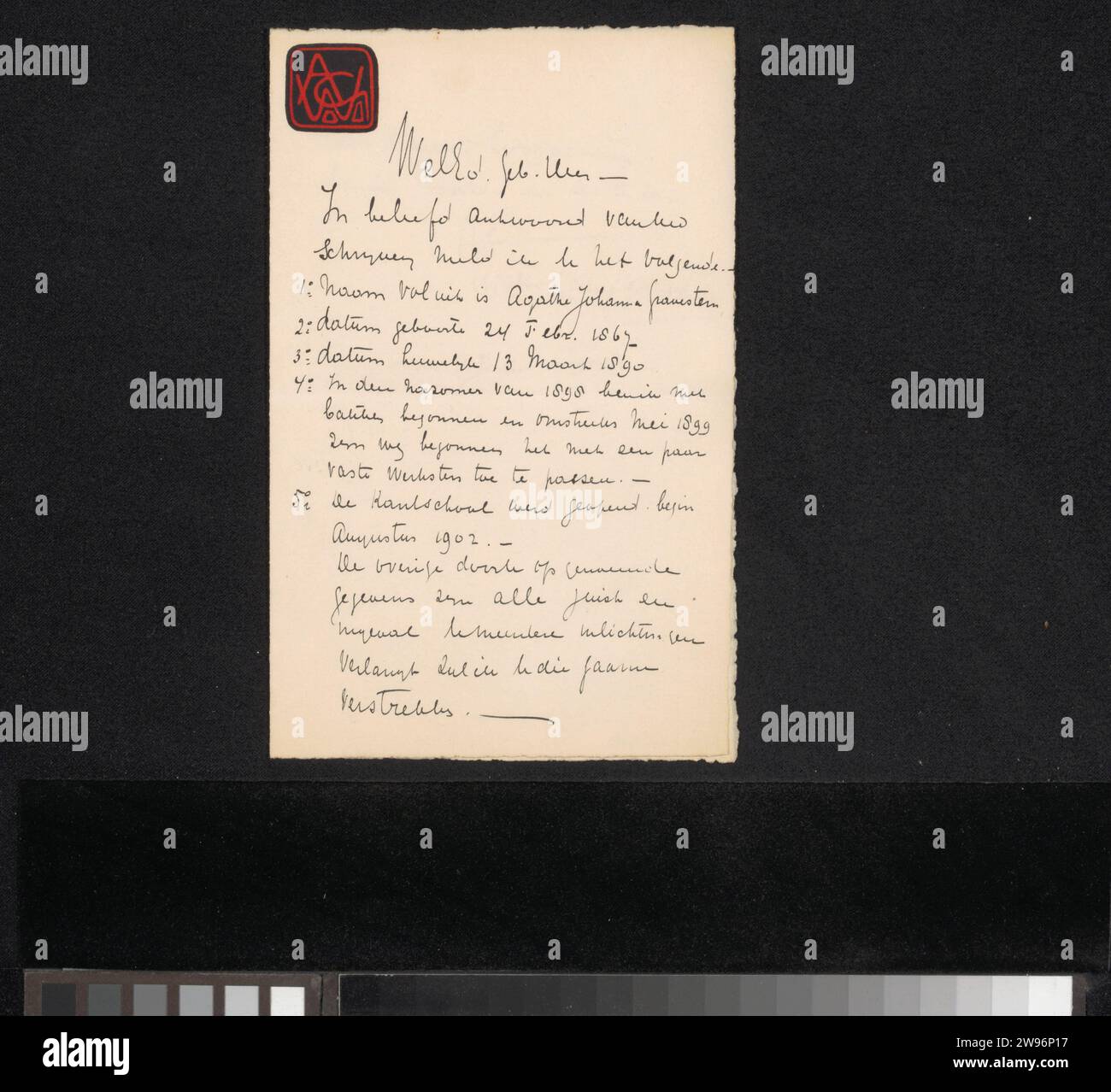 Letter to Pieter Haverkorn van Rijsewijk, Agathe Wegerif-Gravestein ...