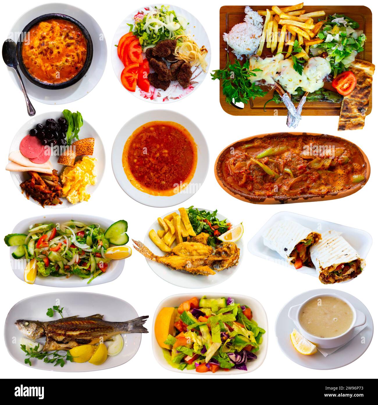 Collage of traditional Turkish dishes on a white background Stock Photo ...