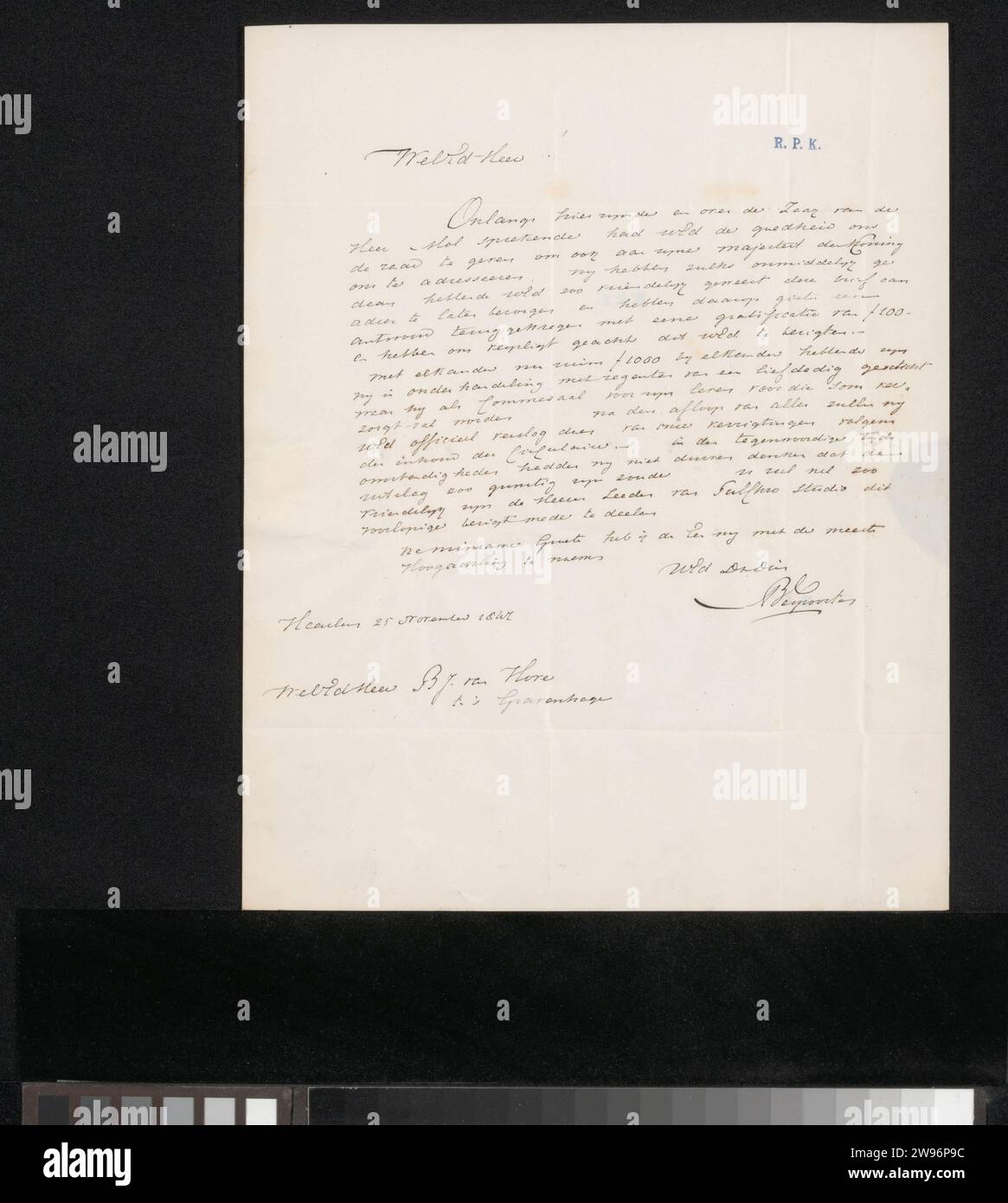 Letter to Bartholomeus Johannes van Hove, B. Verpoorten, 1847 letter ...