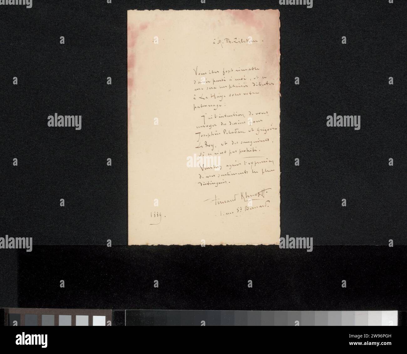 Letter to Philip Zilcken, 1889 letter Brussels paper. ink writing ...