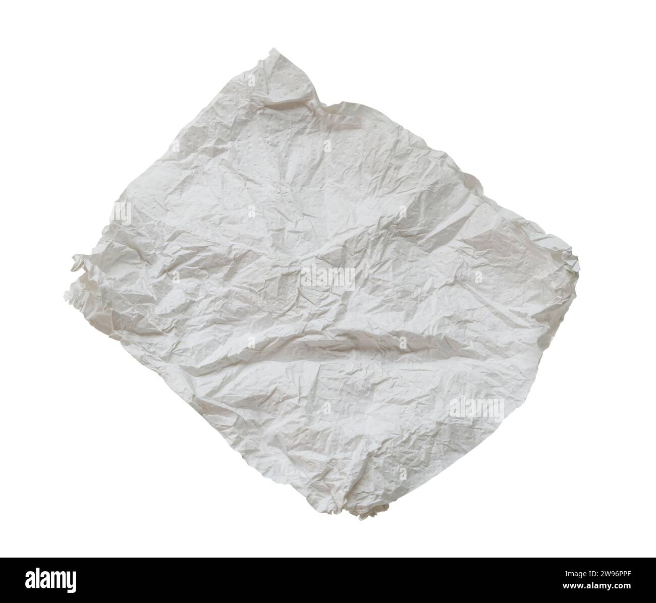 Single screwed or crumpled tissue paper or napkin in strange shape ...