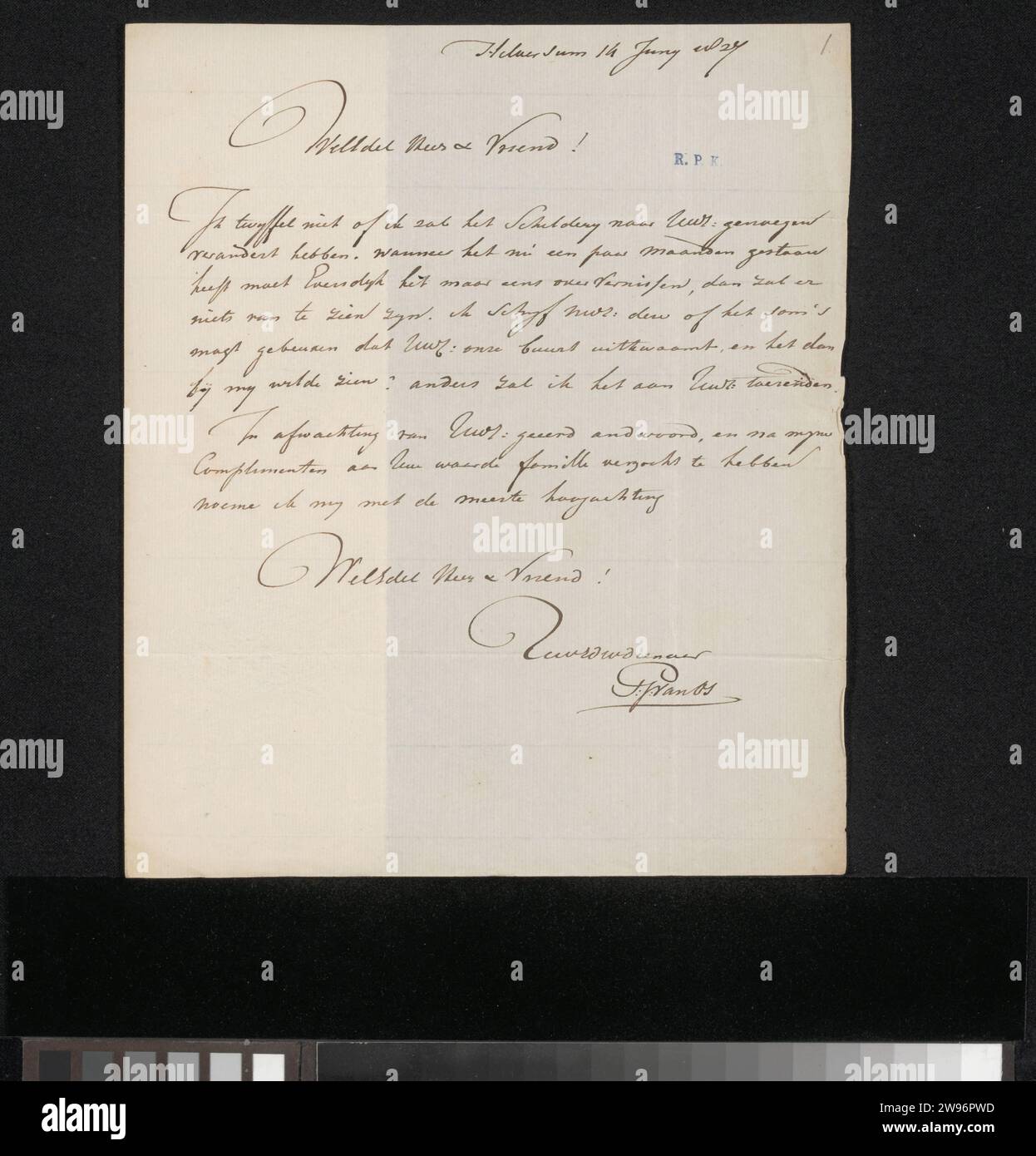 Letter to Anonymous, Pieter Gerardus van Os, 1827 letter Hilversum ...
