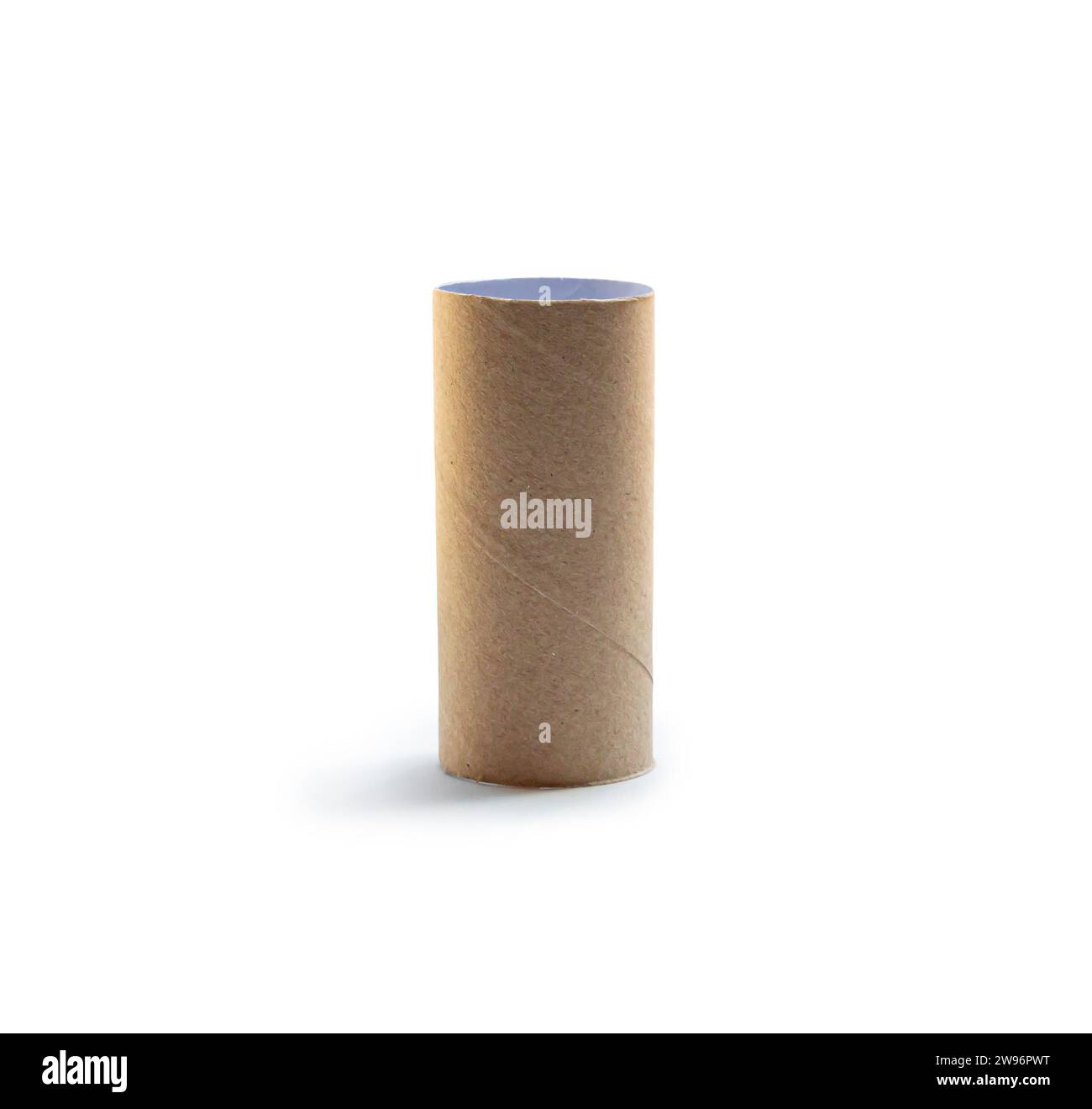 single standing tissue paper roll core is isolated on white background ...