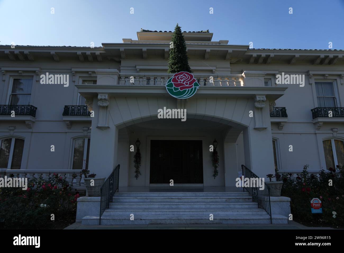 The Rose Parade logo at the Tournament of Roses house, Saturday, Dec ...