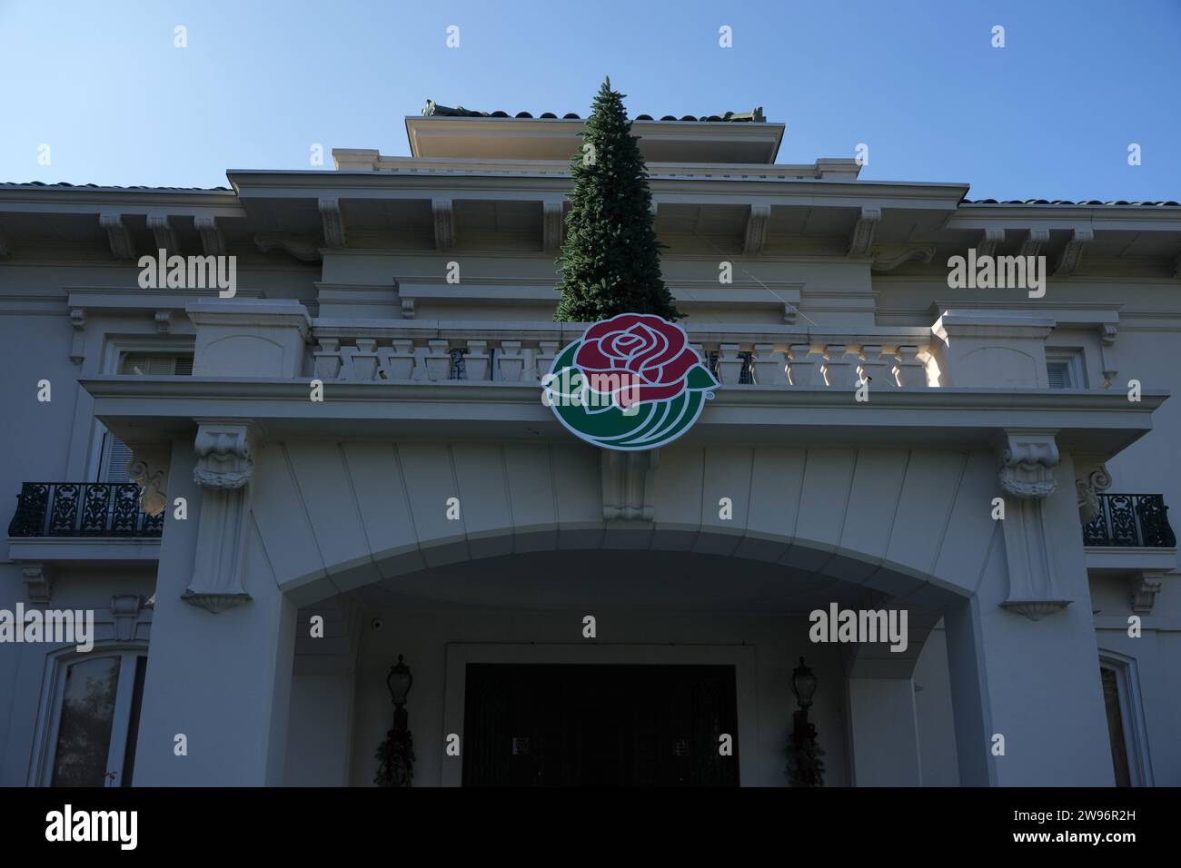 The Rose Parade logo at the Tournament of Roses house, Saturday, Dec ...