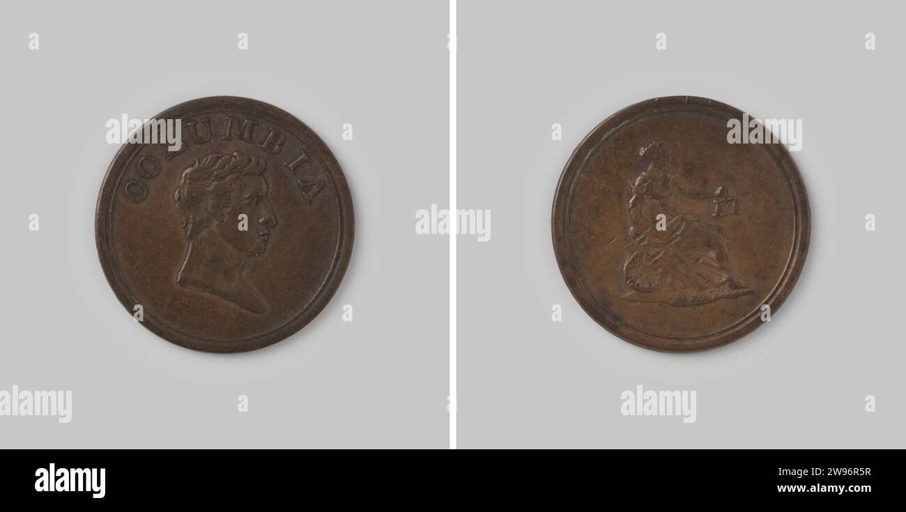 Cuartillo Uit Colombia, 1830 coin Bronze mint. Front: bust from Bolivar ...