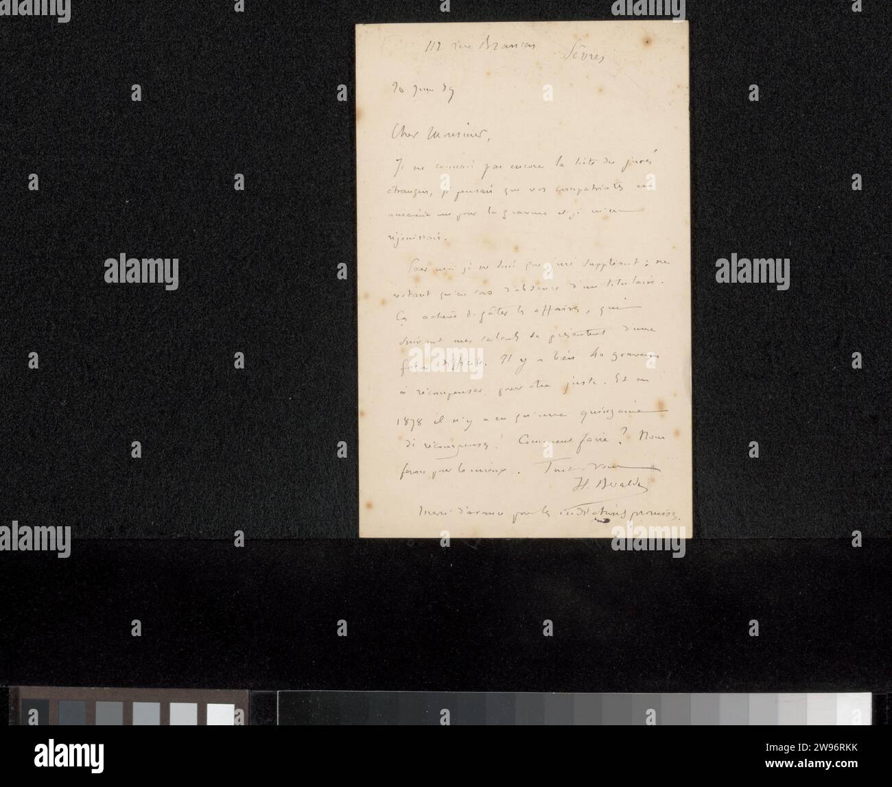 Letter to Philip Zilcken, 1889 letter Sèvres paper. ink writing ...
