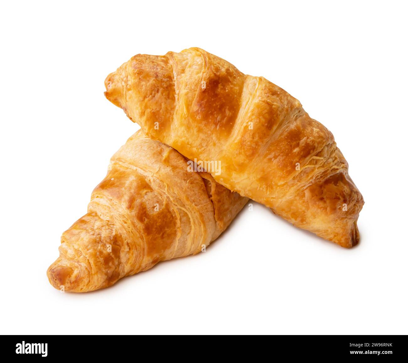 two piece of croissant in stack are isolated on white background with ...