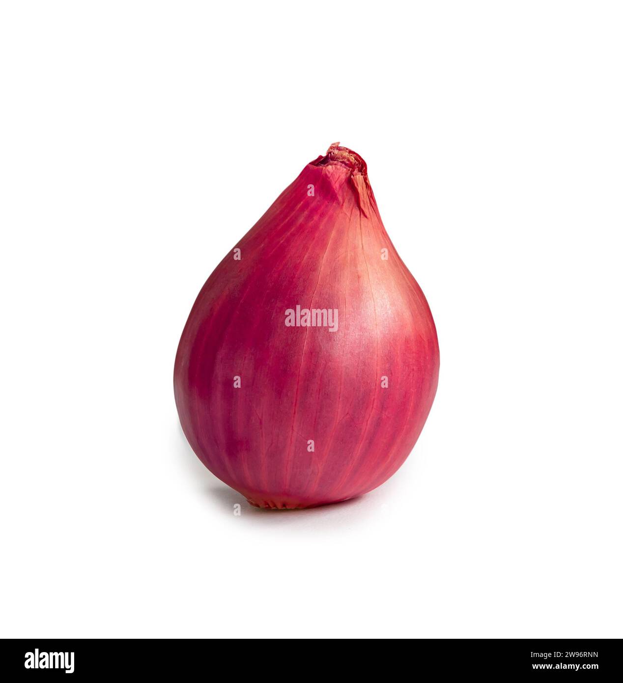 Single fresh red onion bulb in stack is isolated on white background ...