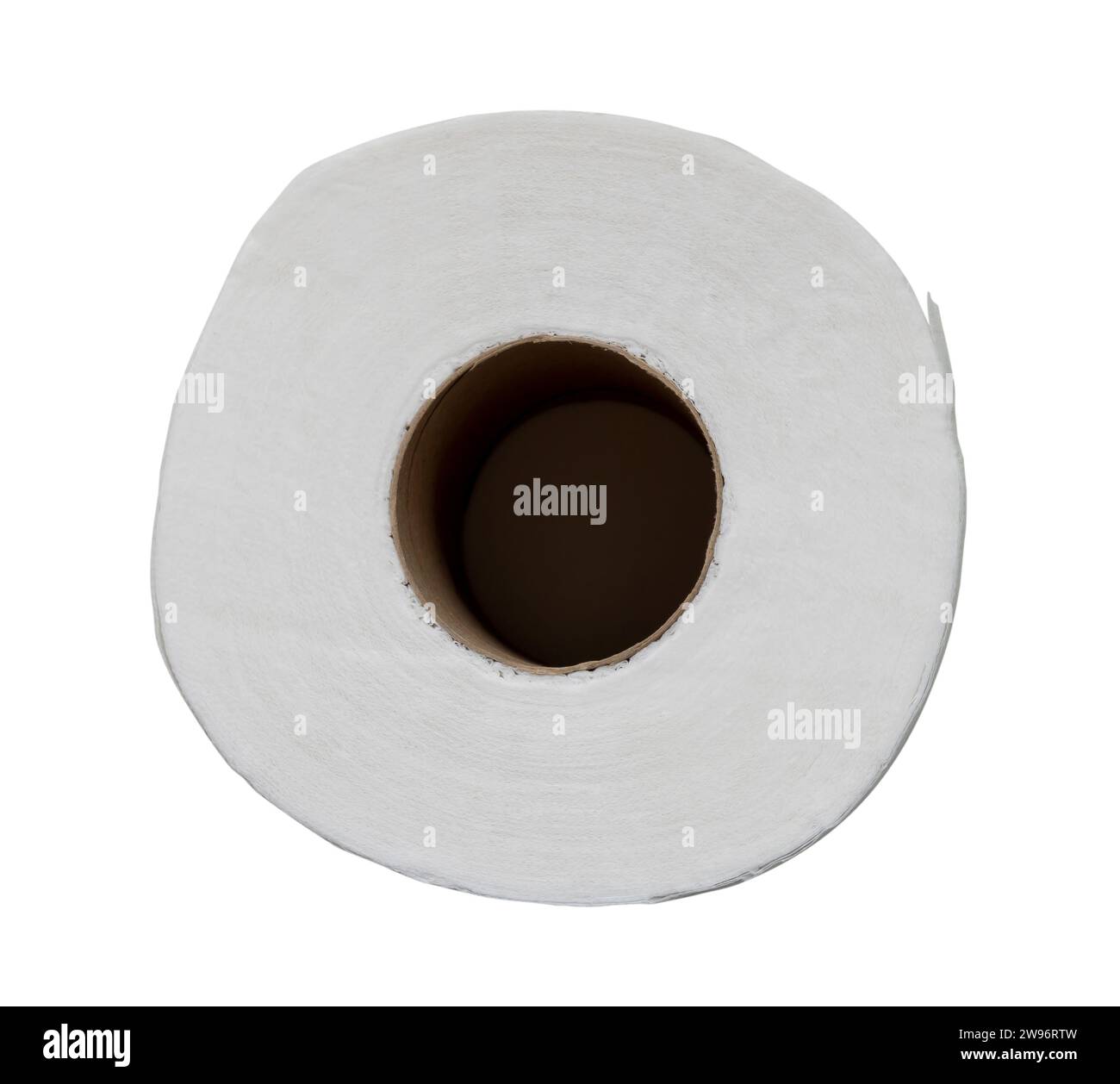 Top view of single tissue paper roll for use in toilet or restroom with ...