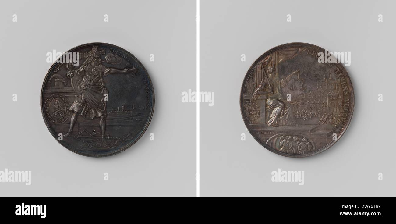 Still from the riot in Brussels, Anonymous, 1700 history medal Silver ...