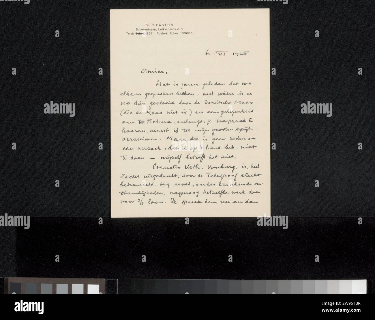 Letter to Jan Veth, Cornelis Easton, 1925 letter Scheveningen paper ...