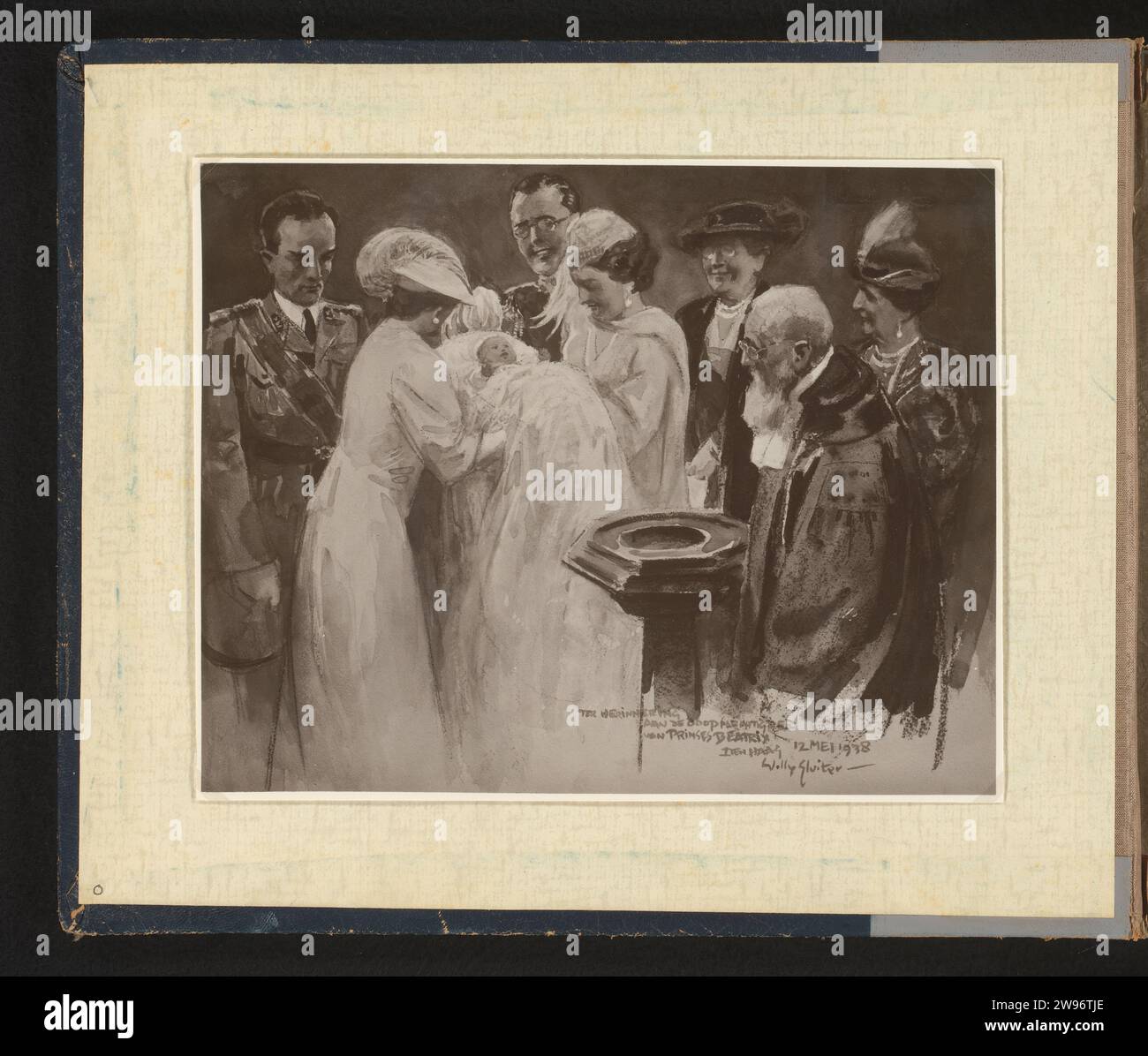 Photo production of a drawing of the baptism of Princess Beatrix, 12 ...