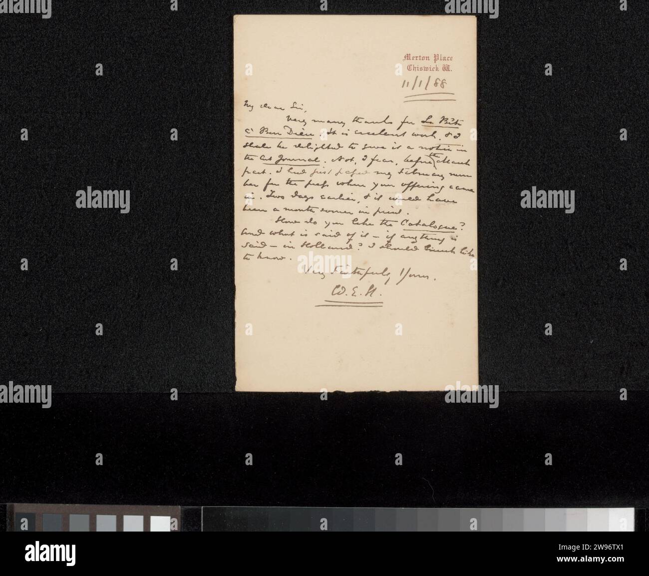 Letter to Philip Zilcken, 1888 letter Chiswick paper. ink writing ...