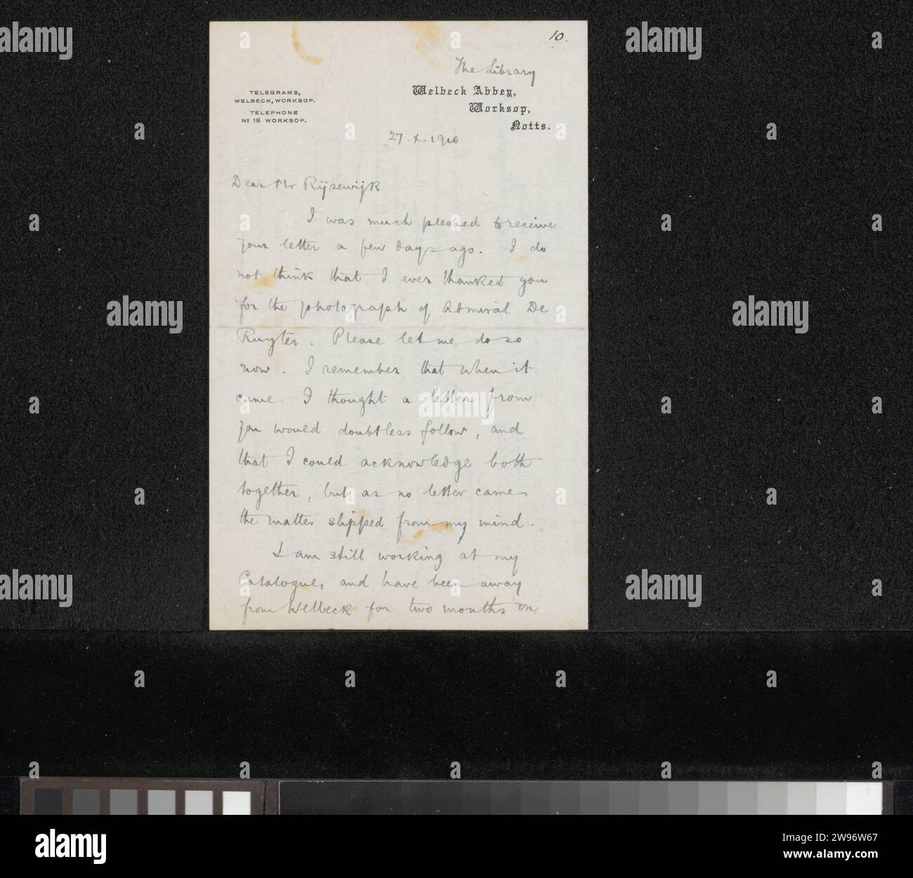 Letter to Pieter Haverkorn van Rijsewijk, Richard W. Goulding, 1910 ...