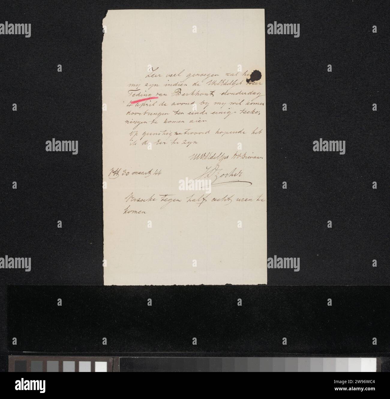 Letter to Anonymous, Johan David Zocher, 1844 letter The Hague paper ...