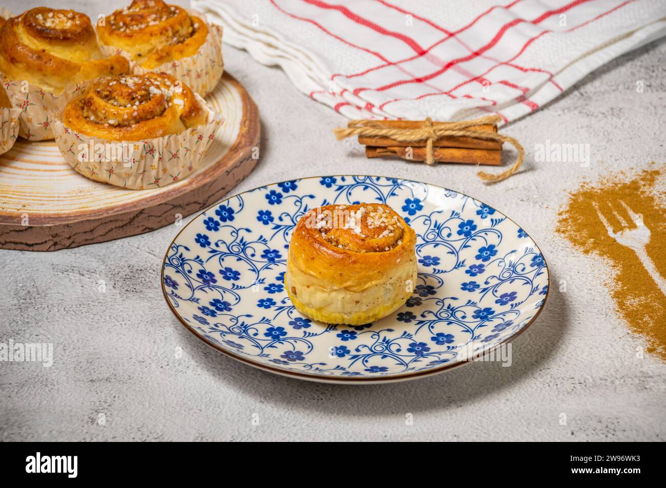 Cinnamon roll buns Kanelbulle traditional Swedish dessert Stock Photo ...