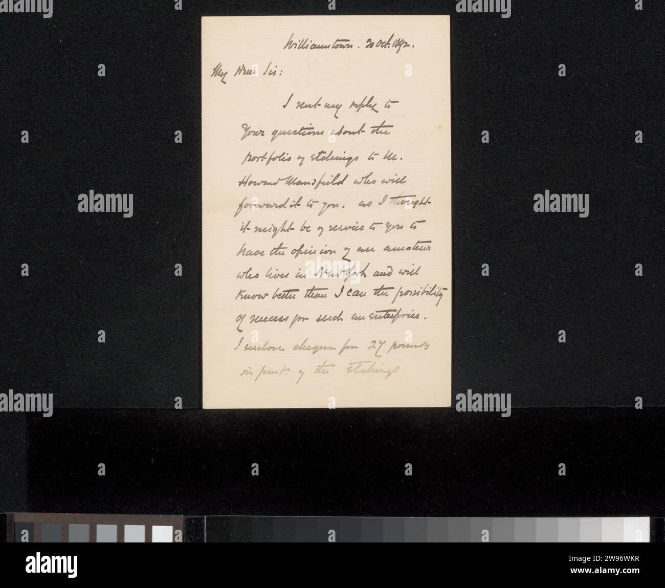 Letter to Philip Zilcken, Richard Austin Rice, 1892 letter Williamstown ...