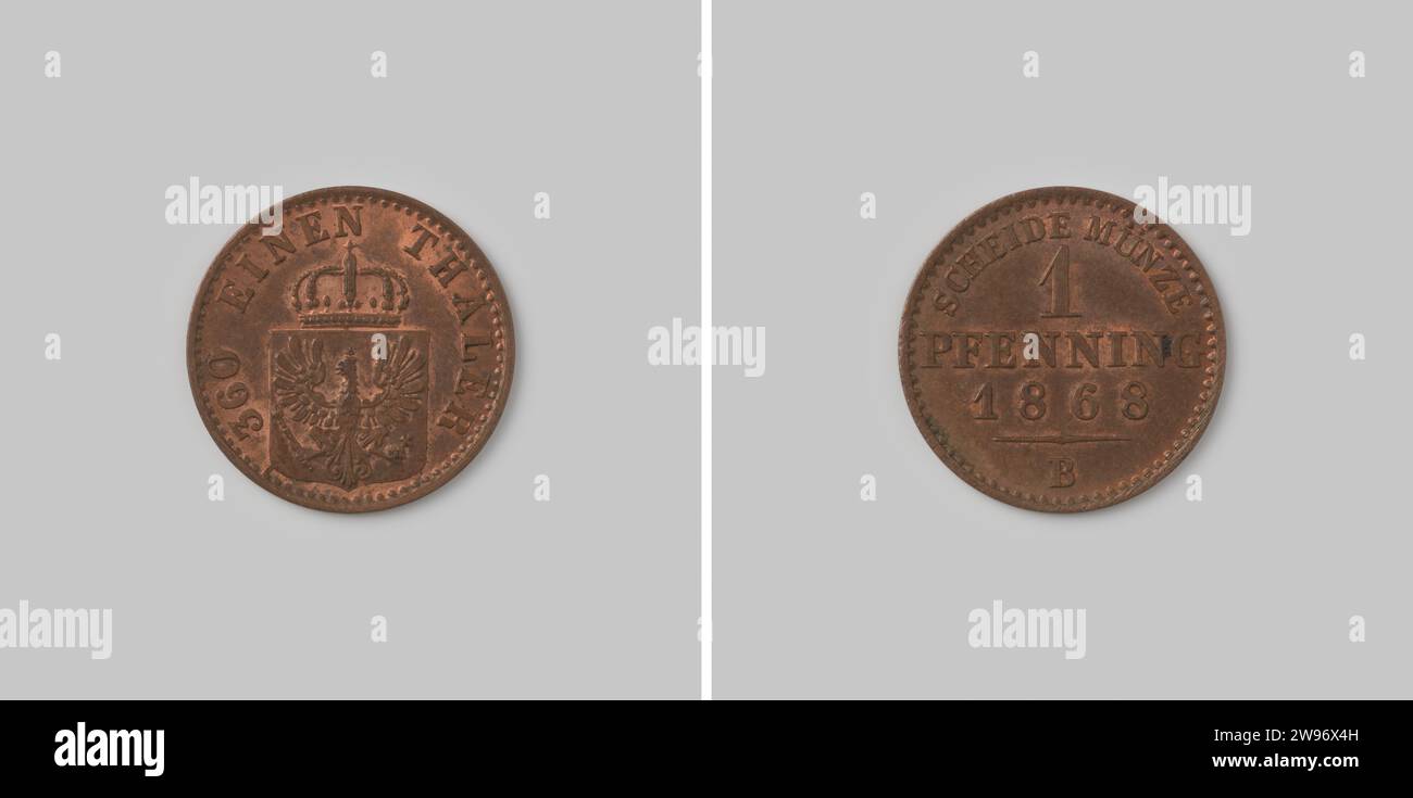 Pfenning from Prussia van Wilhelm I, 1868 ,, 1868 coin Copper mint ...