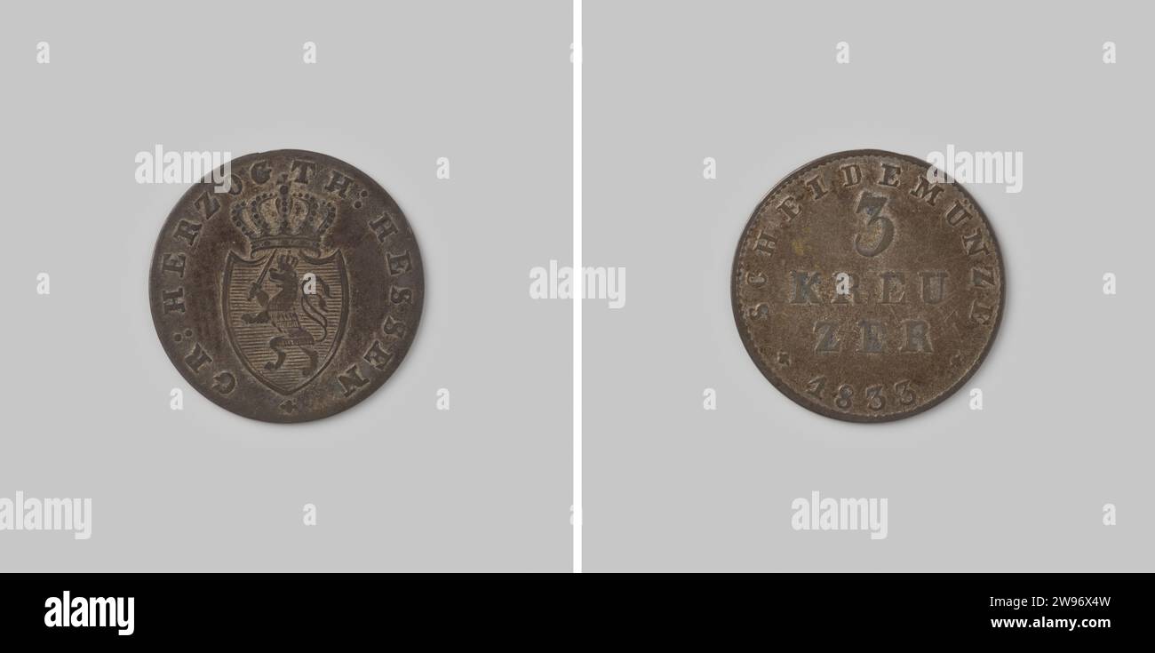 3 Kreuzer from the Grand Duchy Hessen van Ludwig II, 1833 ,, 1833 coin ...
