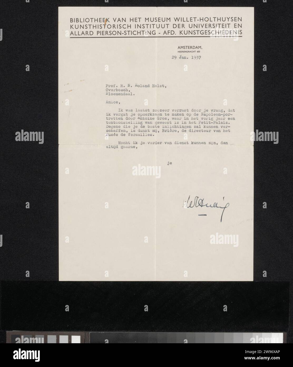 Letter to Richard Roland Holst, Art Historical Institute of the ...