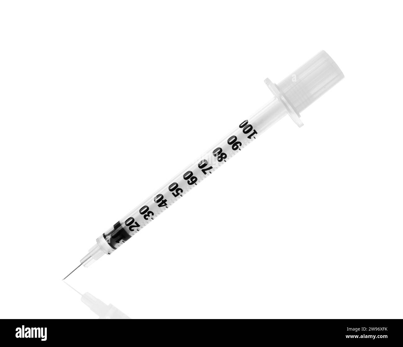 New medical insulin syringe with needle isolated on white Stock Photo ...