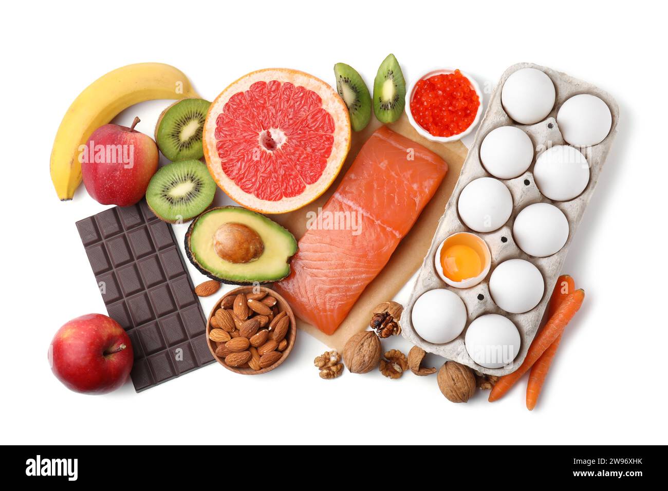 Many different products isolated on white, top view. Natural sources of ...