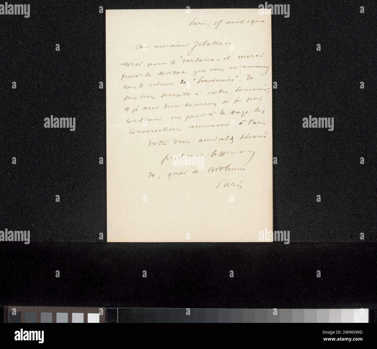 Letter to Philip Zilcken, 1900 letter Paris paper. ink writing ...