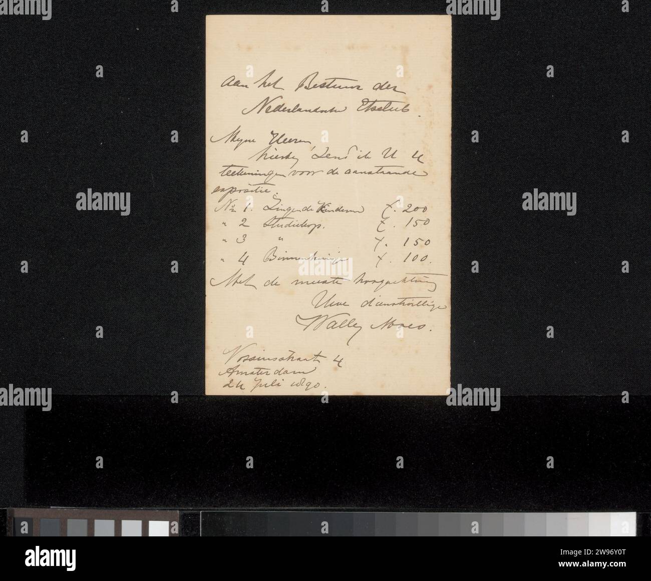 Letter to the Nederlandsche Etsclub, Wally Moes, 1890 letter Amsterdam ...