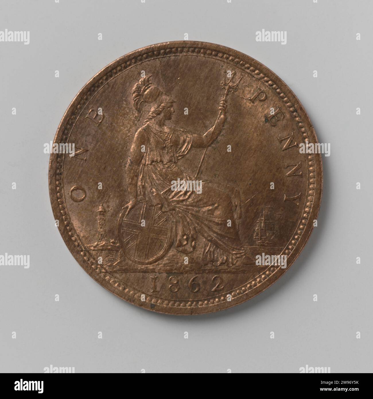 Penny from England of Victoria, 1862 ,, 1862 coin Bronze mint. Front ...