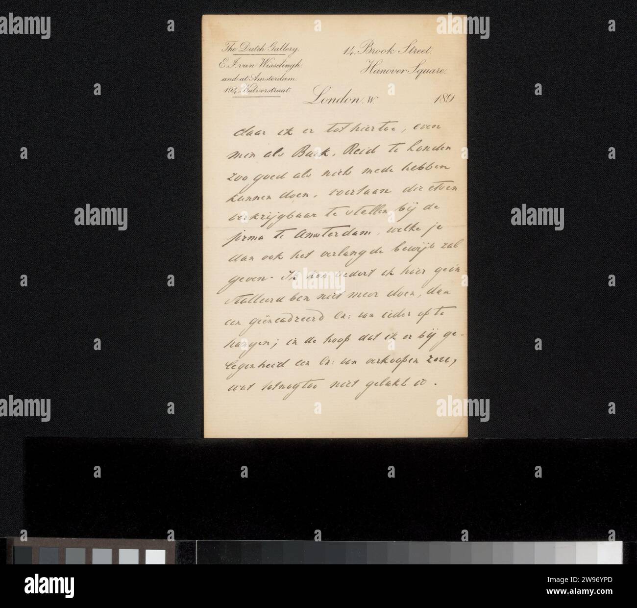 Brief aan Philip Zilcken, The Dutch Gallery, 1890 - 1899 letter London ...