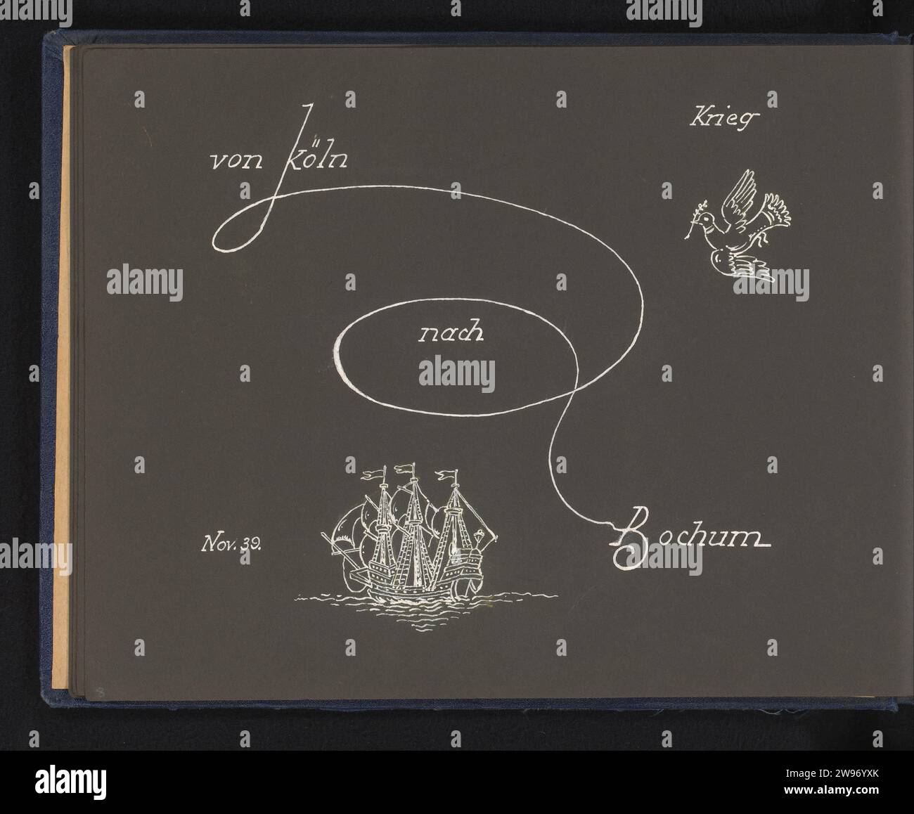 From Cologne to Bochum, Anonymous, 1939 drawing Albumblad marked 'Krieg ...