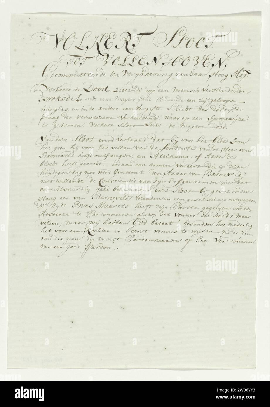 Partops at the portrait of Volkert Sloot, 1710 - 1720 manuscript. poem ...