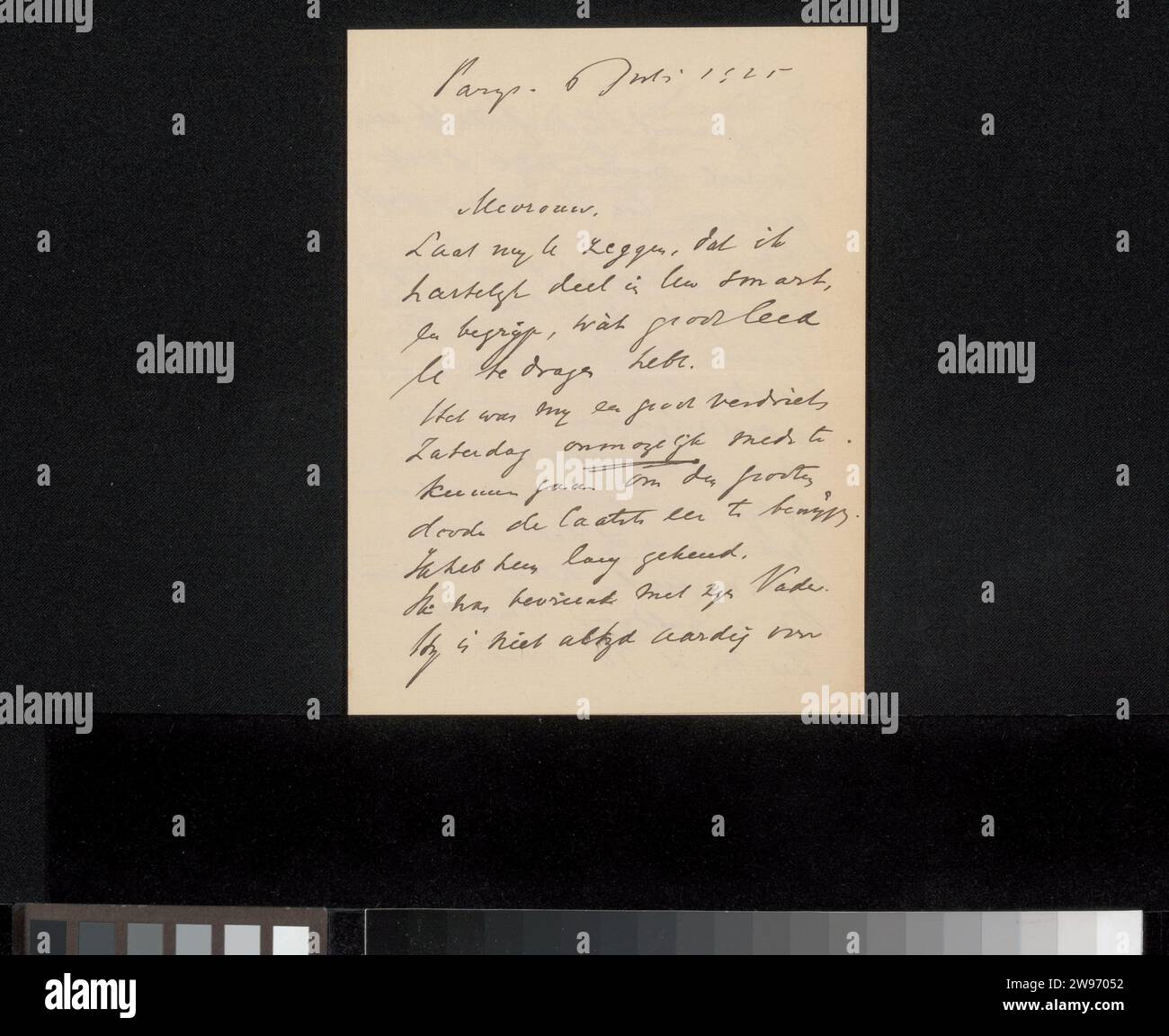 Letter to Anna Dorothea Dirks, Abraham Bredius, 1925 letter Paris paper ...