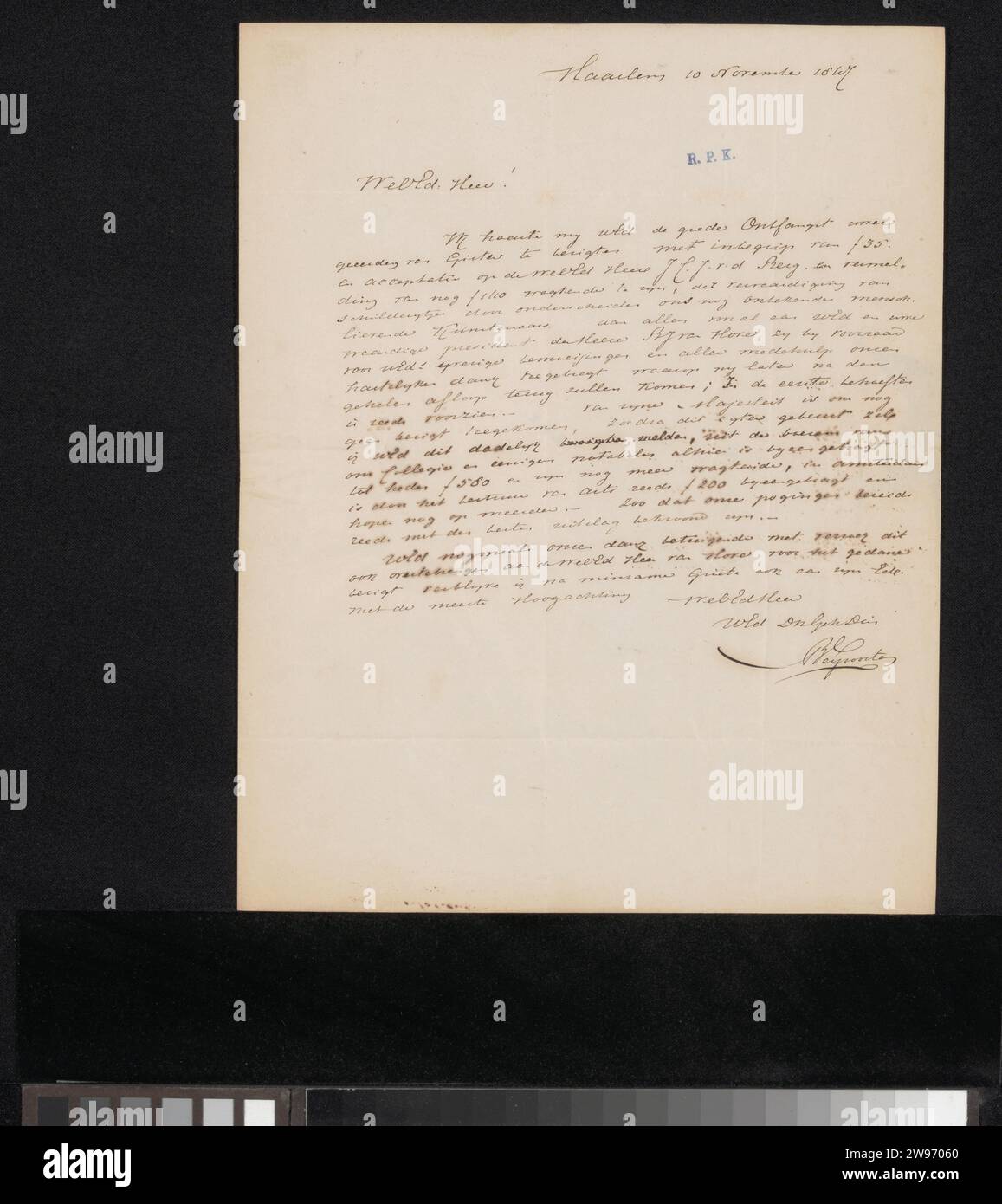 Letter to Lambertus Hardenberg (1822-1900), B. Verpoorten, 1847 letter ...