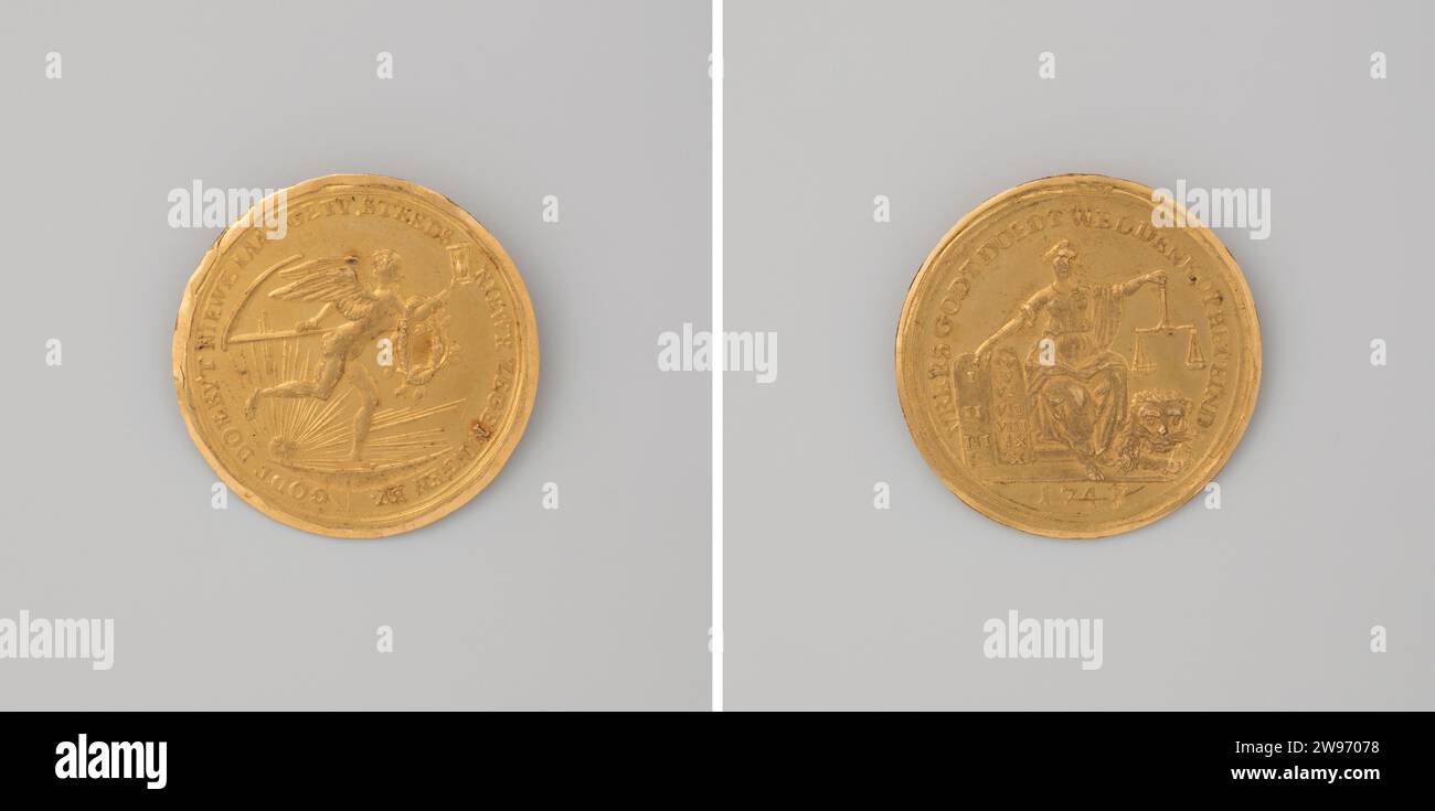 Start of the year 1747, Martin Holtzhey, 1746 Golden medal. Front: Time ...