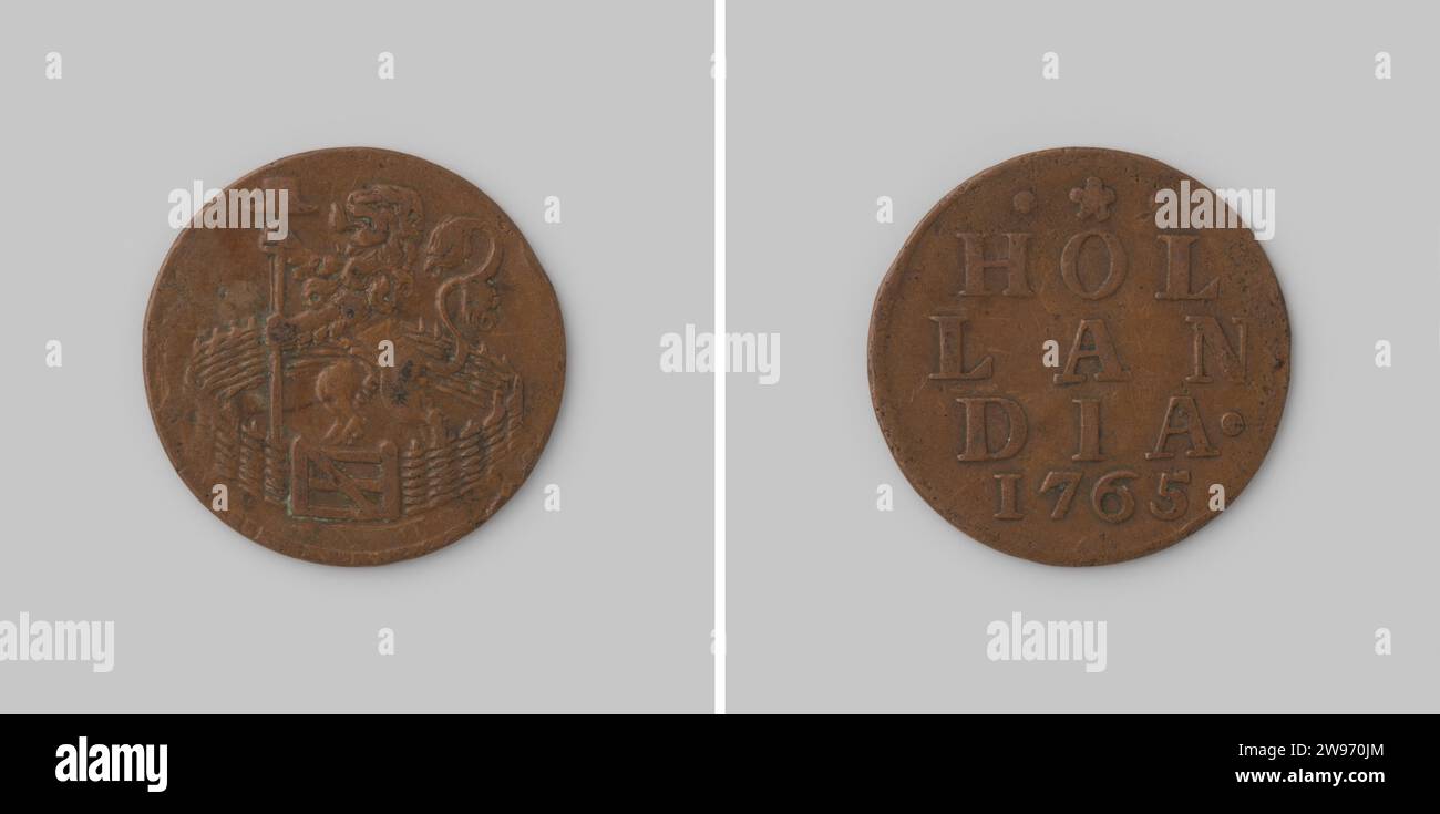 Hollandse Duit, 1765, Province of Holland, 1765 coin Copper mint. Front ...