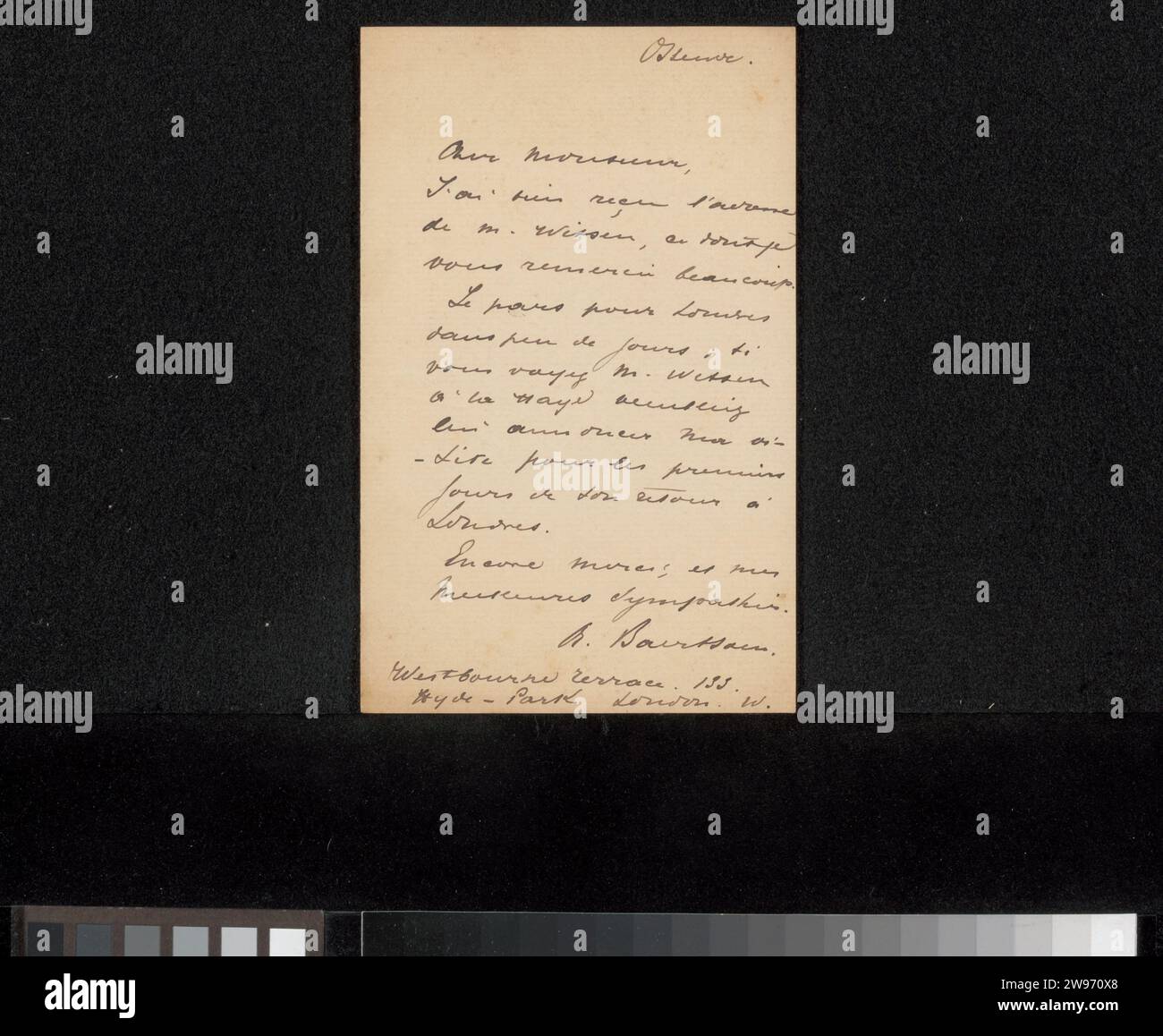 Letter to Philip Zilcken, 1876 - 1922 letter Oostende paper. ink ...