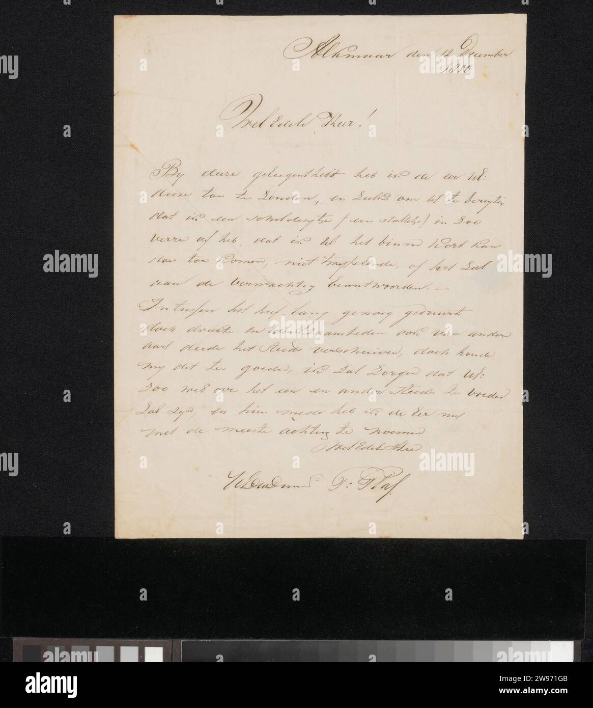 Letter to Adriaan van der Willigen, Pieter Plas, 1850 letter Alkmaar ...