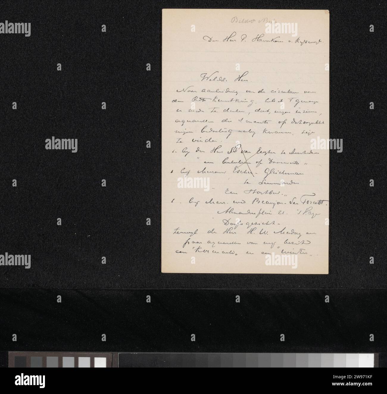 Letter to Pieter Haverkorn van Rijsewijk, Maria Bilders -van Bosse ...