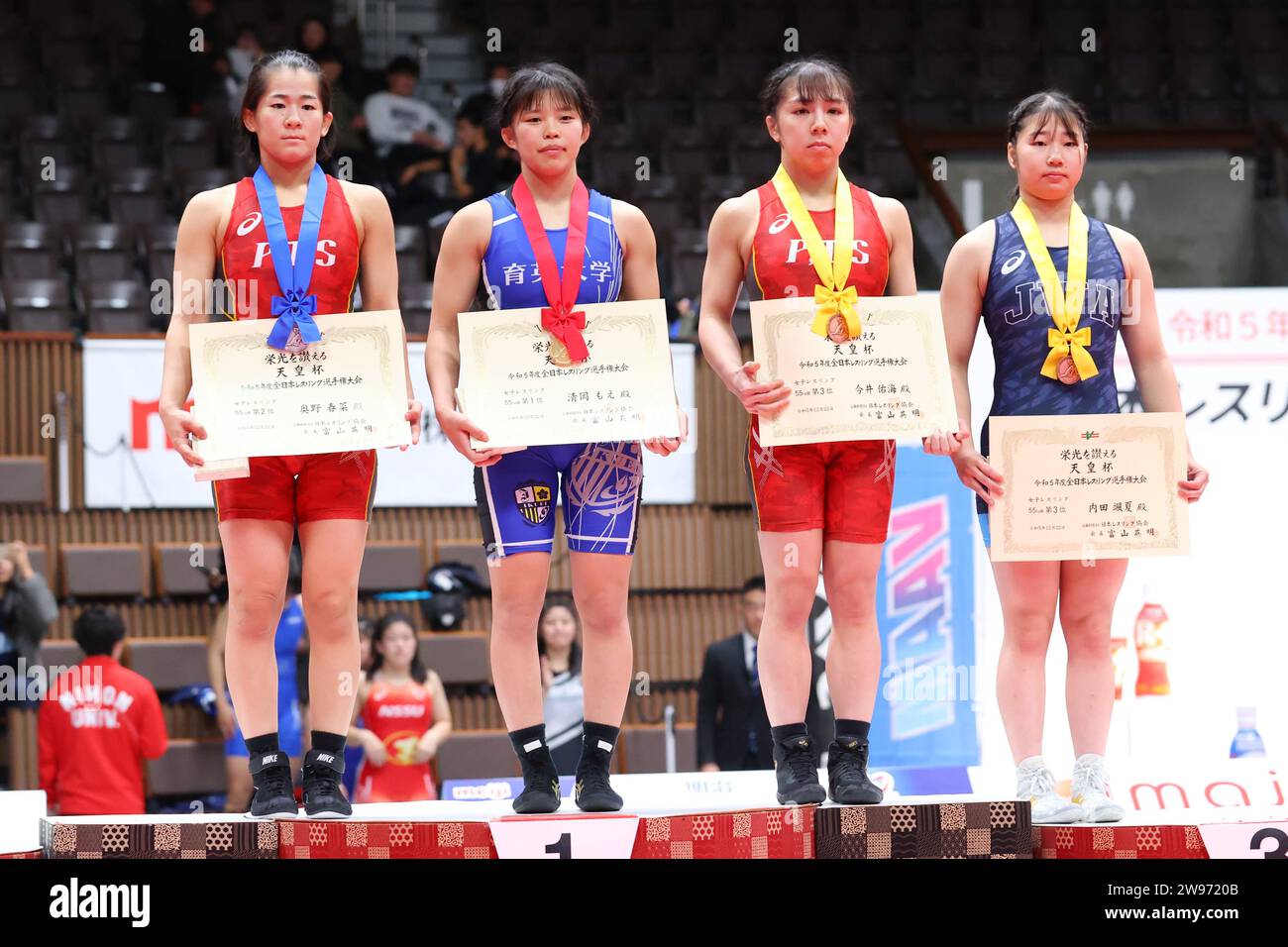 Yoyogi 2nd Gymnasium, Tokyo, Japan. 22nd Dec, 2023. (L to R) Haruna Okuno, Moe Kiyooka, Umi Imai ...