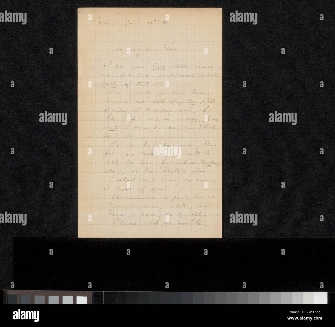 Letter to Elsie Maud Cownie, Philip Zilcken, 1906 letter Paris ink ...