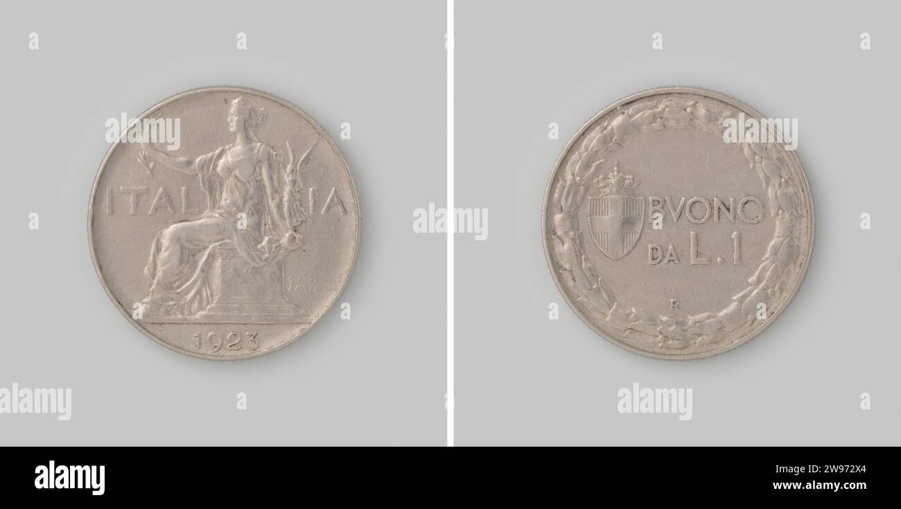 Lira from Italy of King Vittorio Emanuele III, 1923 ,, 1923 coin Nickel ...