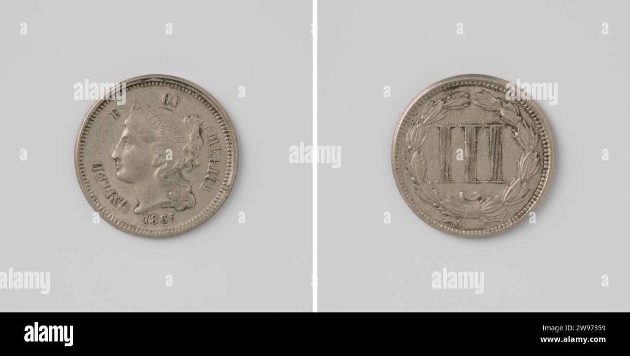 3 cents from the United States of America, 1865 ,, 1865 coin Copper ...