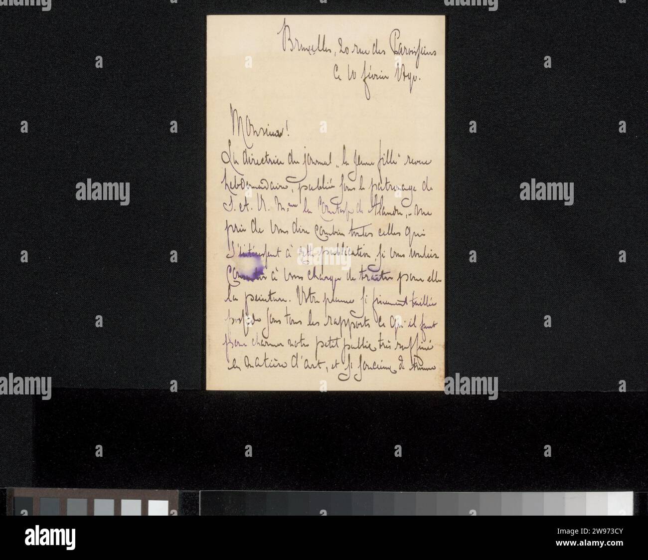 Brief aan Philip Zilcken, La Jeune girl, 1888 letter Brussels paper ...