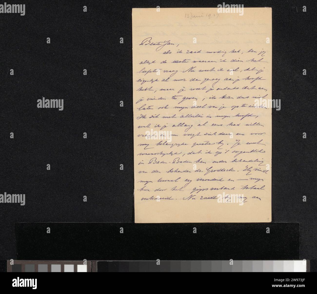 Letter to Jan Veth, Wally Moes, 1904 letter Baden-Baden paper. ink writing (processes) / pen ...